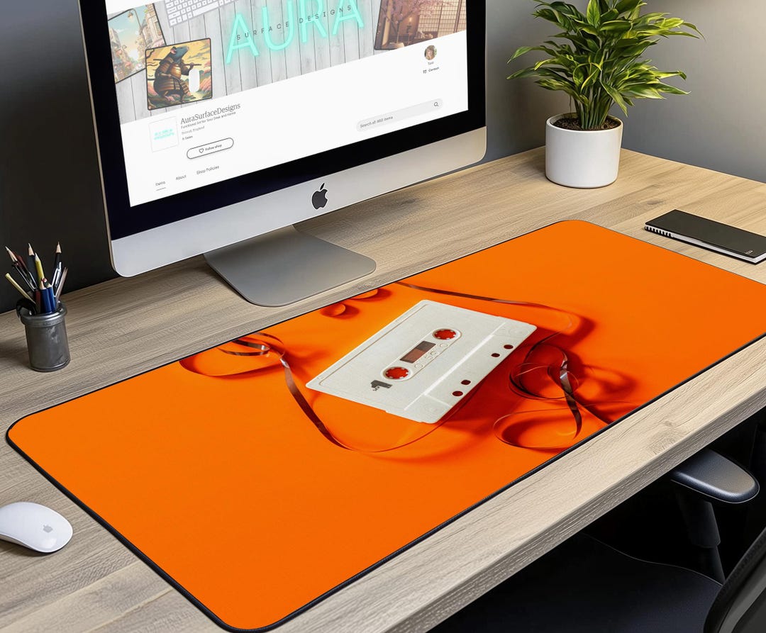 Retro Cassette Tape Desk Mat | XL Mouse Pad for Home Office | Vintage ...
