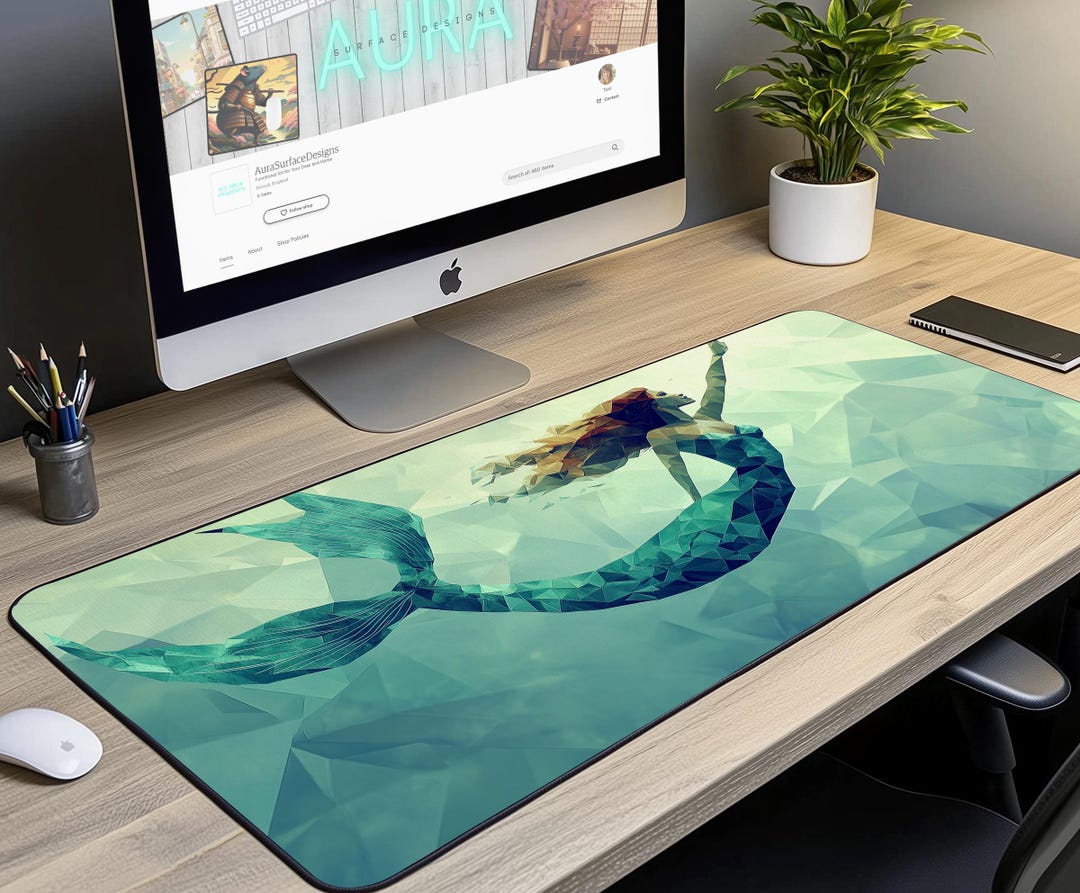 Geometric Mermaid Desk Mat | Mermaid Desk Pad | Sea Themed Gifts | XL ...