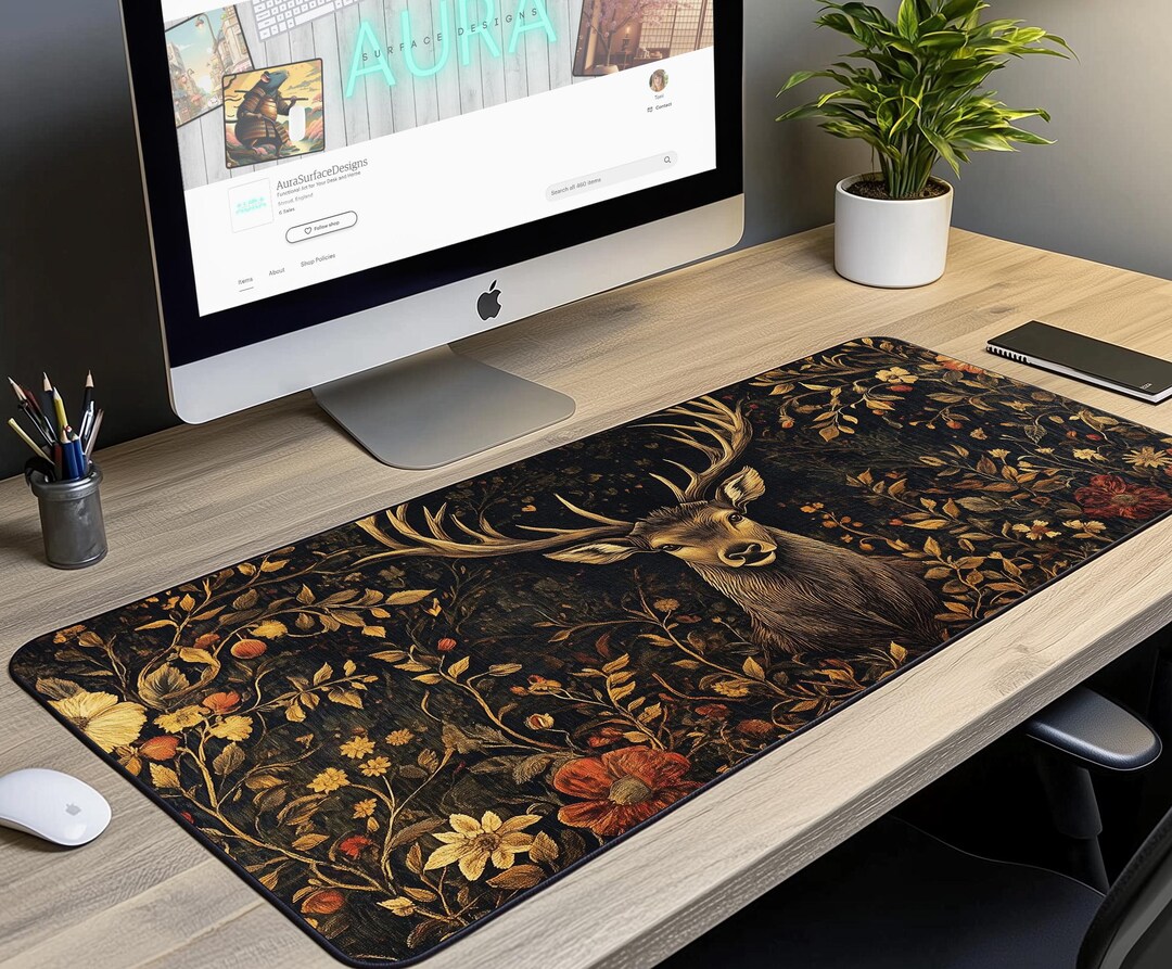 Gothic Stag Desk Mat | Elegant Home Office Decor | Nature Inspired ...