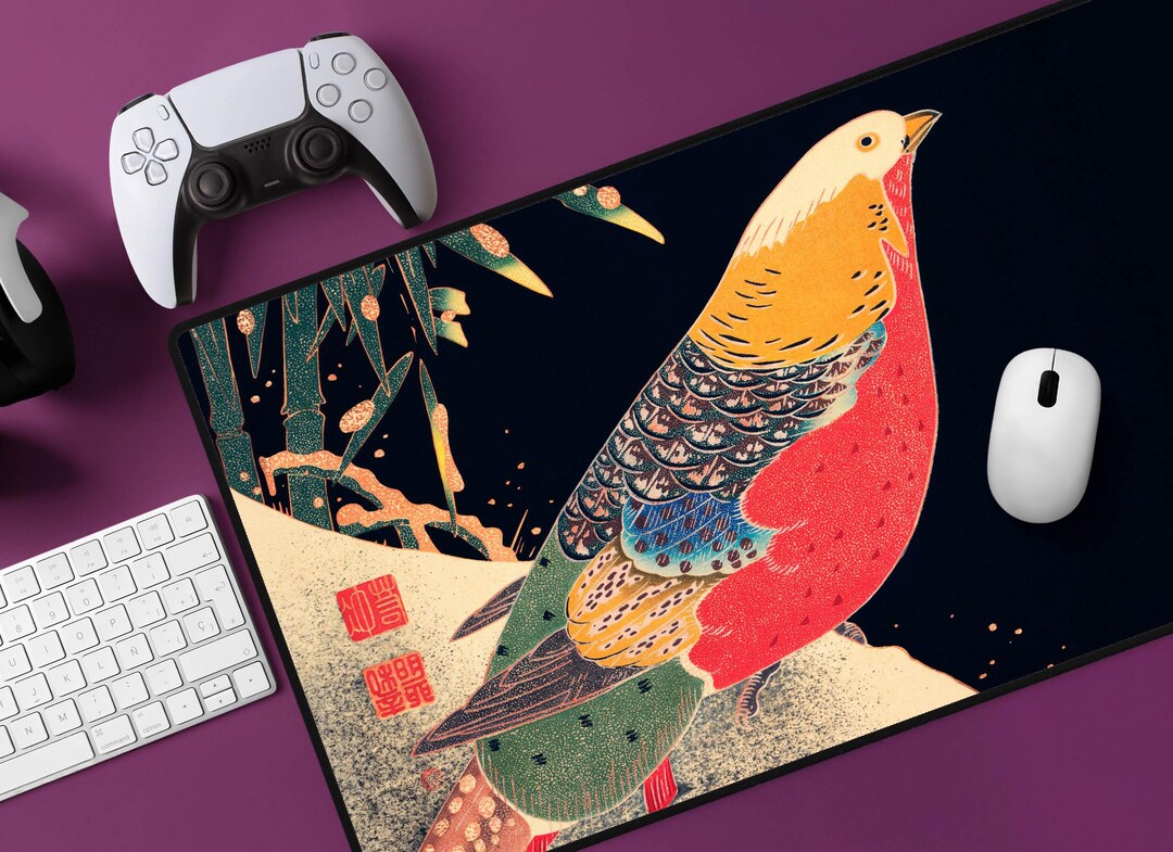 Vintage Asian Bird Desk Mat: Large Colourful Art Mousepad - Etsy