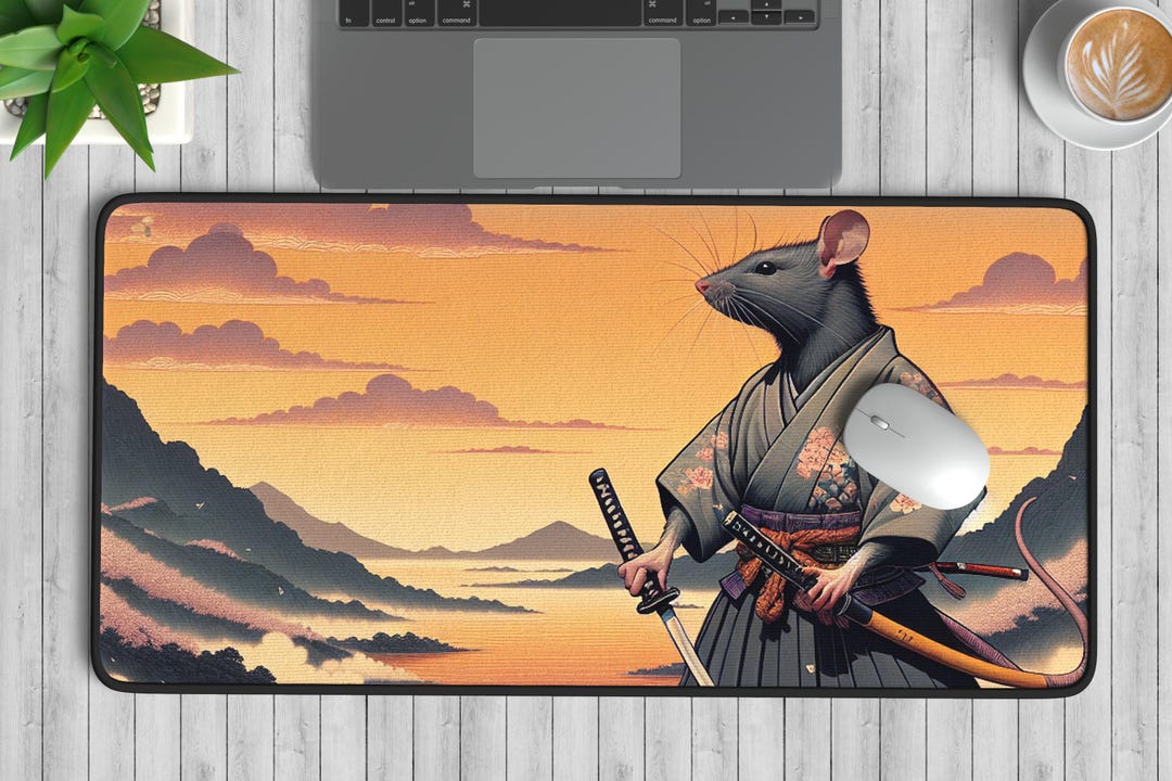 Samurai Rat Artwork Japanese Desk Mat Katana Anime Mouse Pad Desk Mat ...