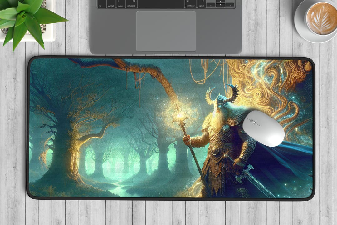 Viking God Mystical Forest Desk Mat Epic Fantasy Art XXL Mouse Pad ...