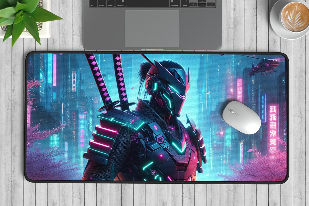 Cyber Samurai Desk Mat | Japanese Desk Mat | Katana & Zen Art | Anime ...