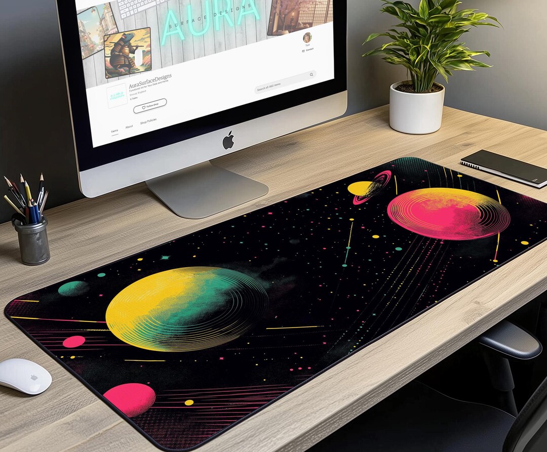 Vibrant Cosmic Planets Desk Mat | Solar System Desk Pad | Planet Art ...