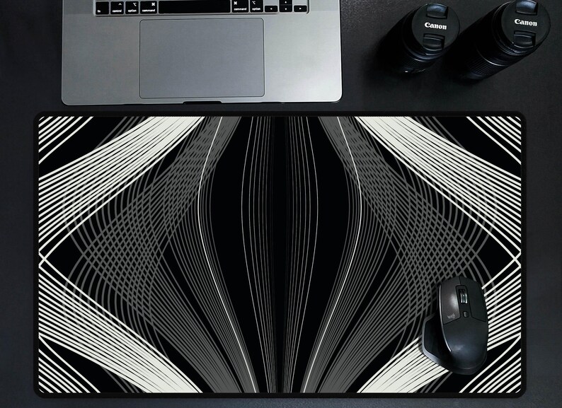 Black Abstract Lines Desk Mat: Large Minimalist Geometric Mousepad ...