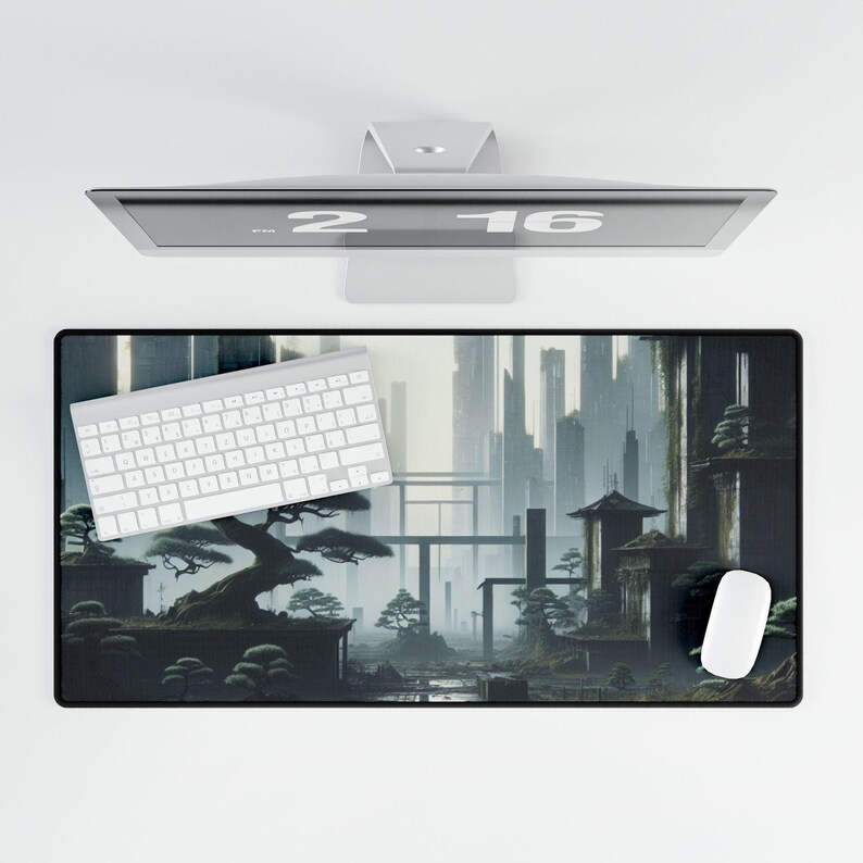 Dystopian Japan Landscape | Japandi City Desk Mat | Japanese Mouse Pad ...