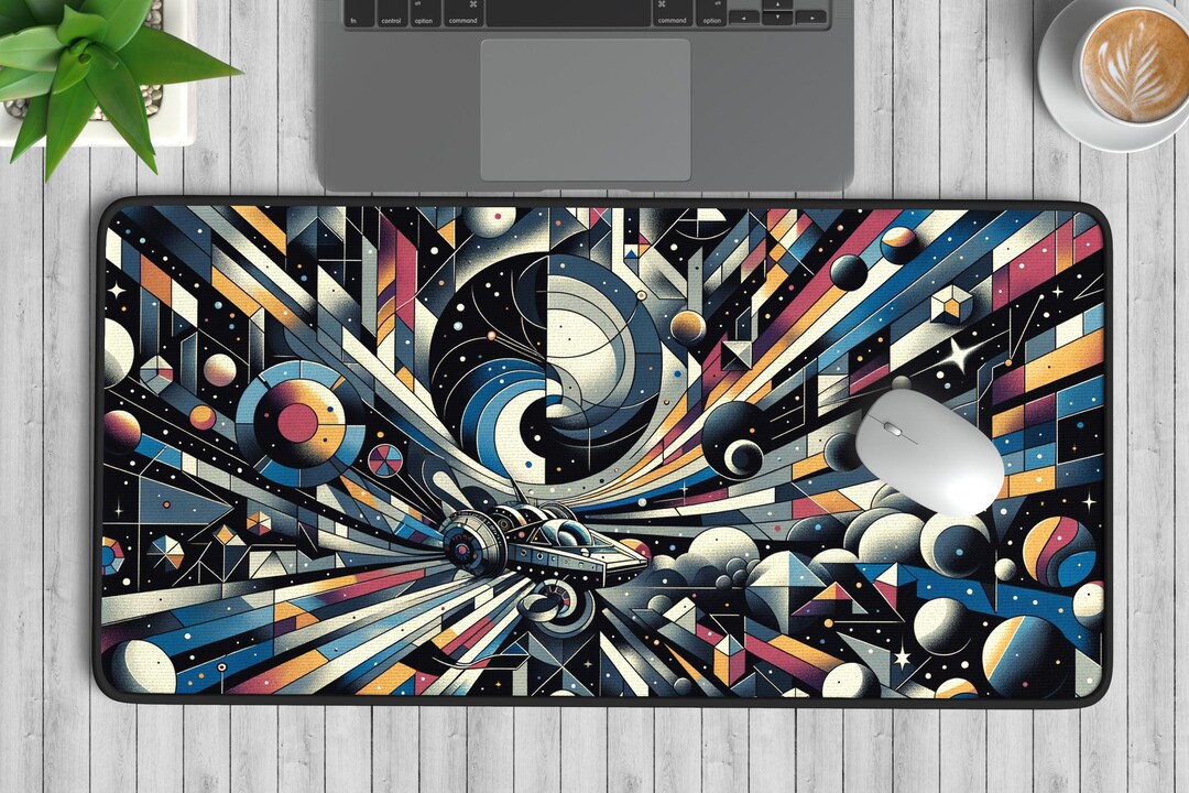 Cubist Outer Space Exploration Desk Mat With Abstract Planets and ...