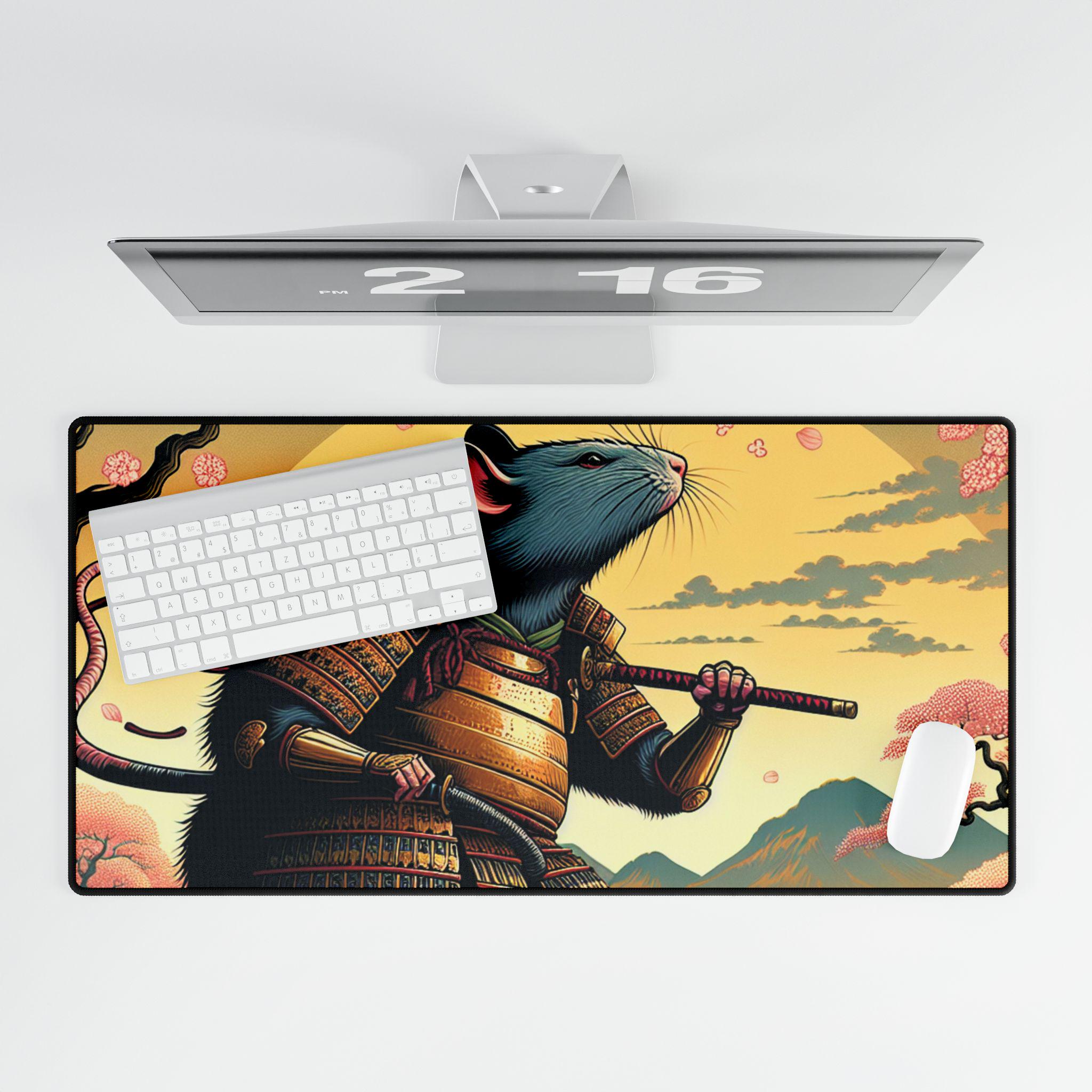 Samurai Rat Ukiyo-e Inspired Artwork Katana Japanese Desk Mat Mouse Pad ...