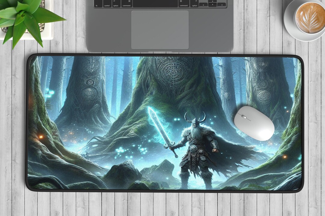Viking Warrior in Mystical Forest Desk Mat Norse Mythology Art XXL ...