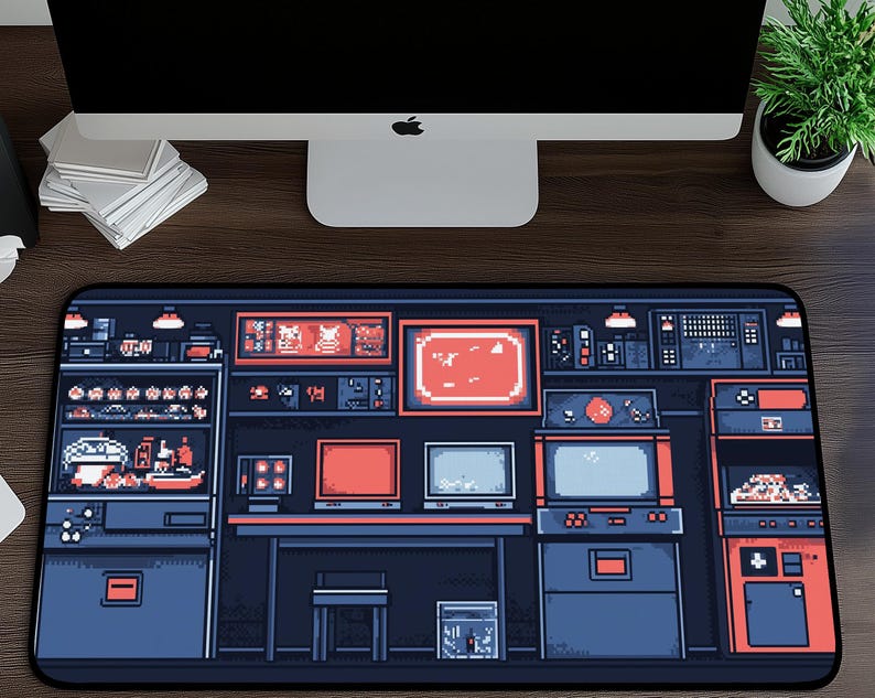 Retro Arcade Pixel Art Desk Mat | Vintage Gaming Consoles Desk Pad | XL ...
