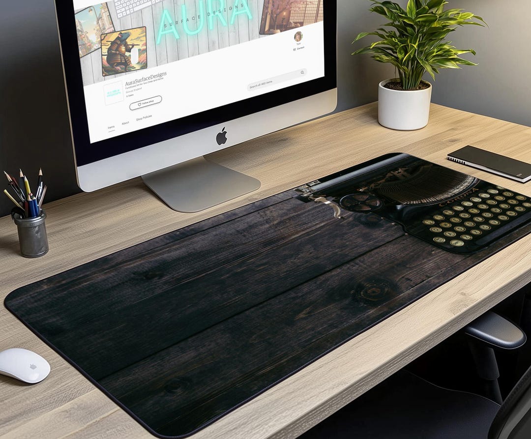 Vintage Typewriter Desk Mat | XL Mouse Pad for Home Office | Rustic ...