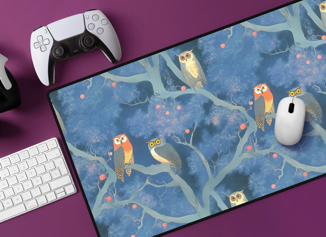 Owl Pattern Desk Mat: Vibrant Blue Extended Mouse Pad - Etsy