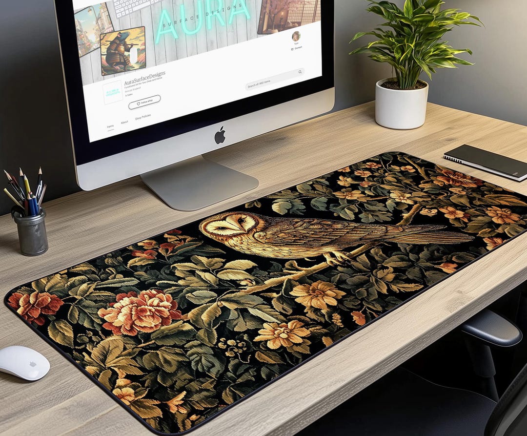 Owl Tapestry Desk Mat: Medieval Floral XL Mouse Pad - Etsy