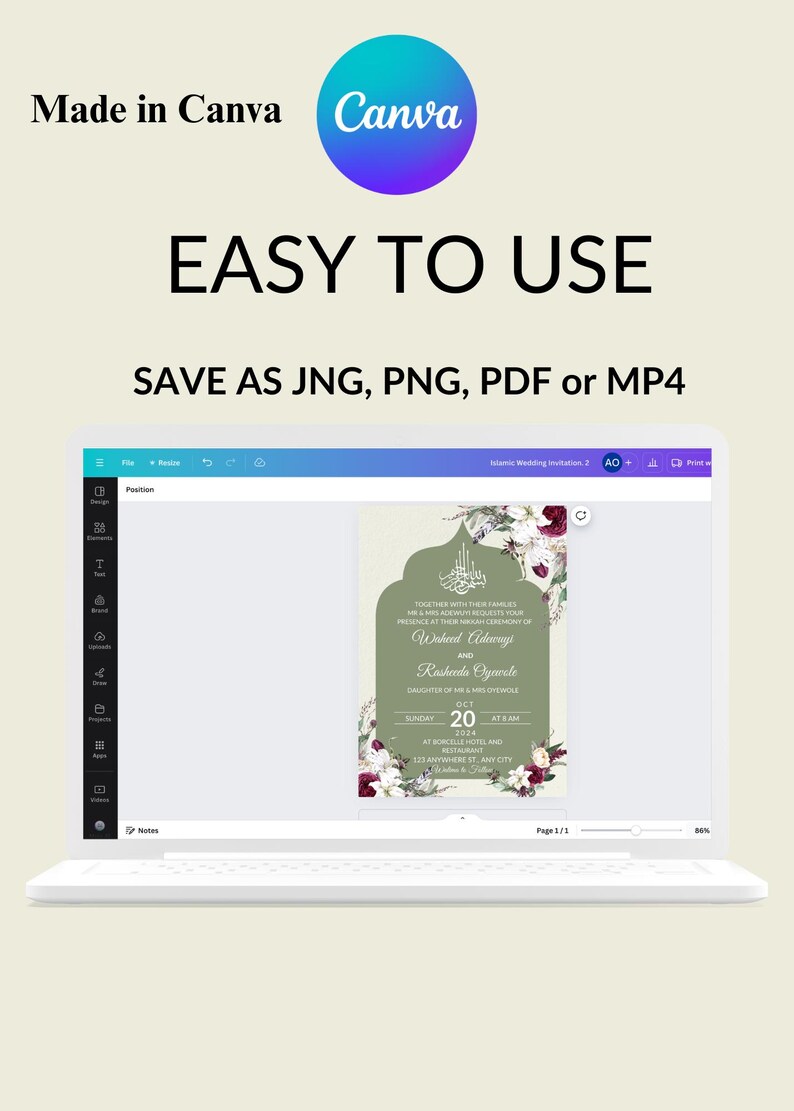 Custom Muslim Wedding Invitation, Digital Nikah Template, Printable ...