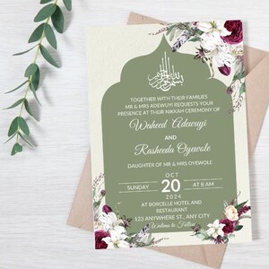 Custom Muslim Wedding Invitation, Digital Nikah Template, Printable ...