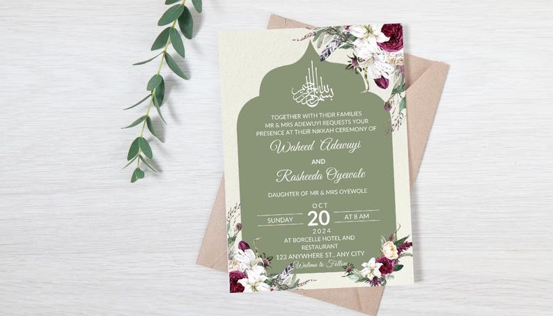 Custom Muslim Wedding Invitation, Digital Nikah Template, Printable ...
