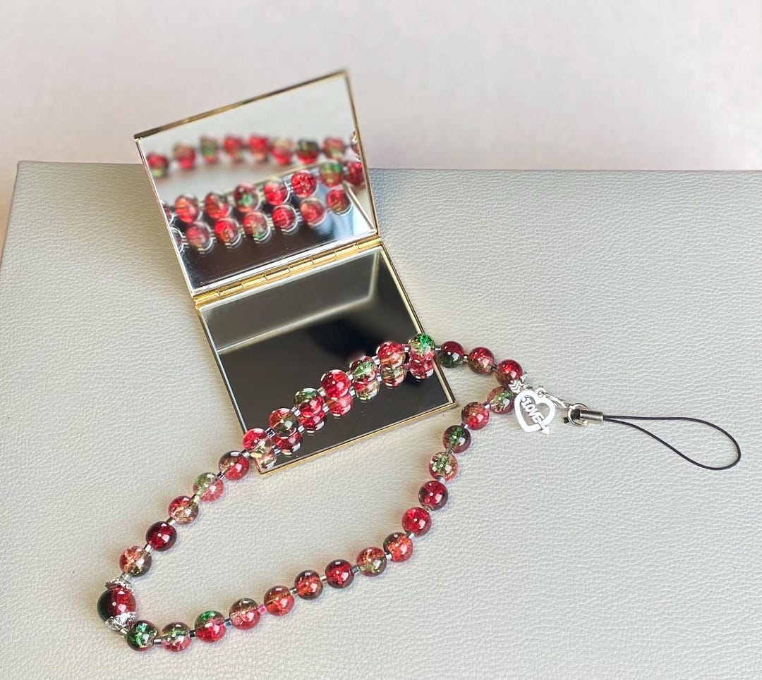 Handmade, Individual, Red and Green Glass, Phone Charm. Phone Strap ...