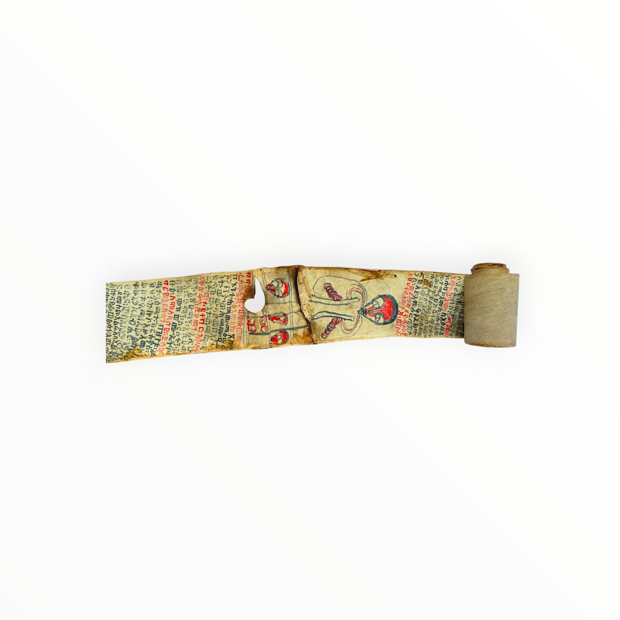 Vintage Ethiopian Orthodox Healing Prayer Scroll, Worn Goat Skin With ...