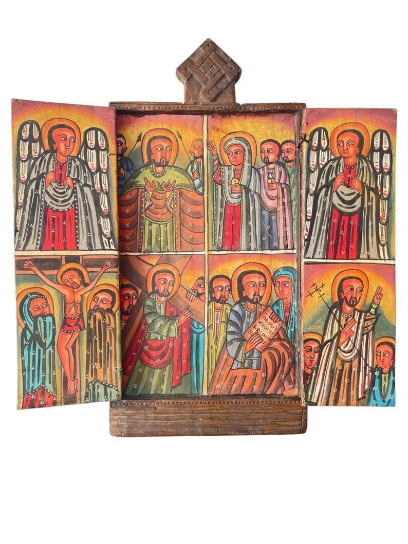 Vintage Ethiopian Orthodox Christian Handcrafted Wooden Triptych ...