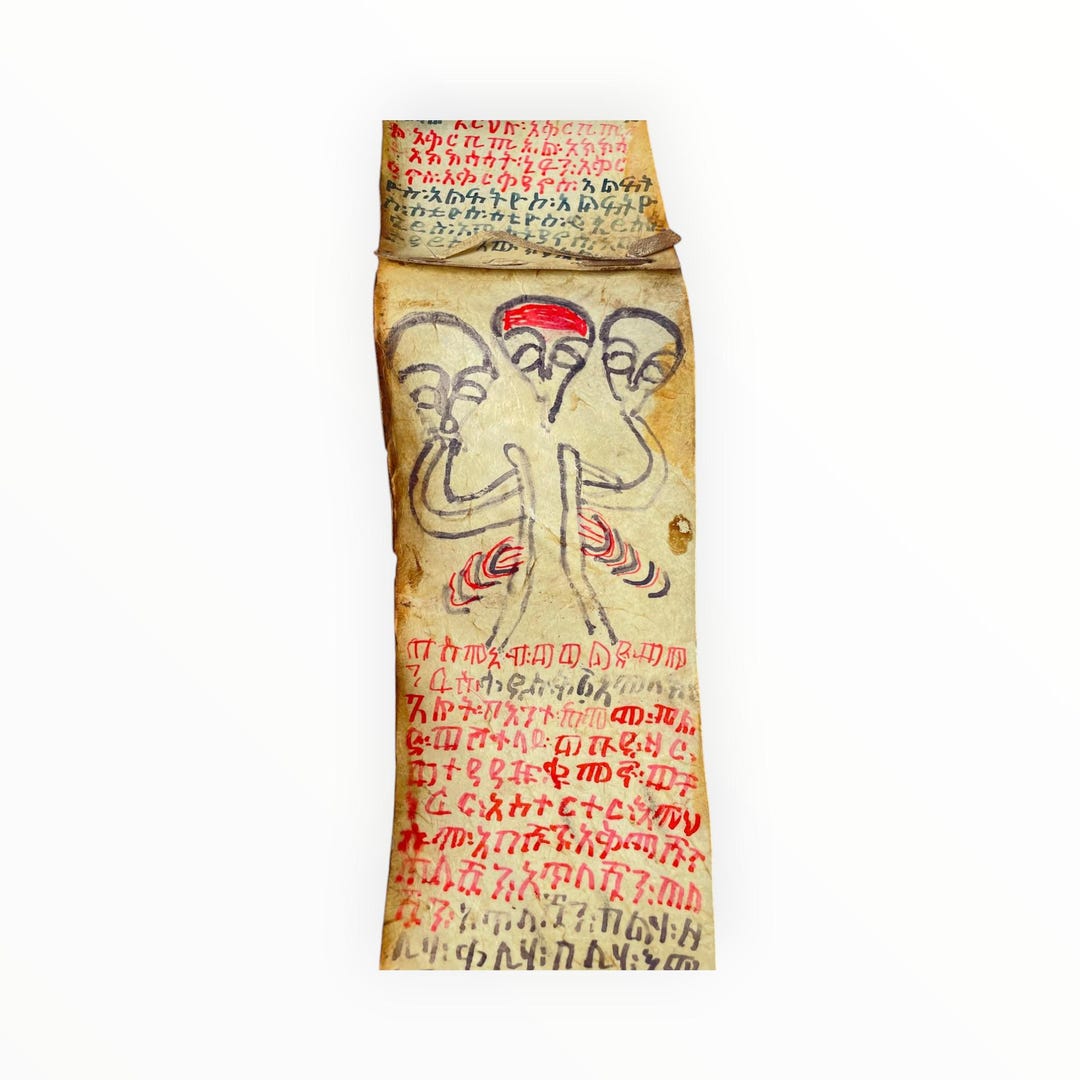 Vintage Ethiopian Orthodox Healing Prayer Scroll, Worn Goat Skin With ...