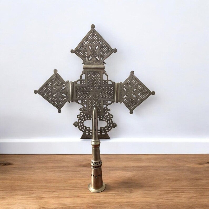 Large Antique Ethiopian Orthodox Self-standing Processional Cross ...