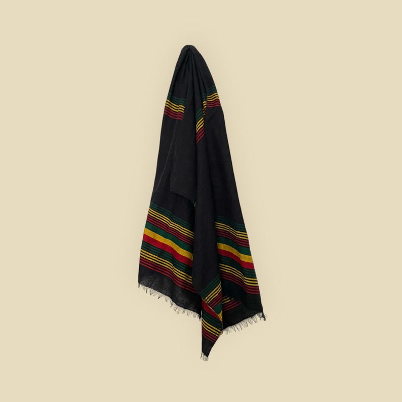 Handwoven Ethiopian Black Cotton Scarf Rasta Stripes, Handmade ...