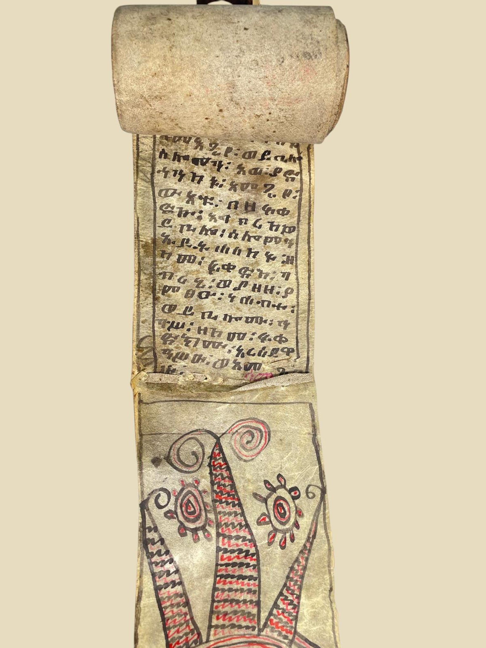 Old Handmade Ethiopian Orthodox Christian Goat Skin Prayer Scroll ...