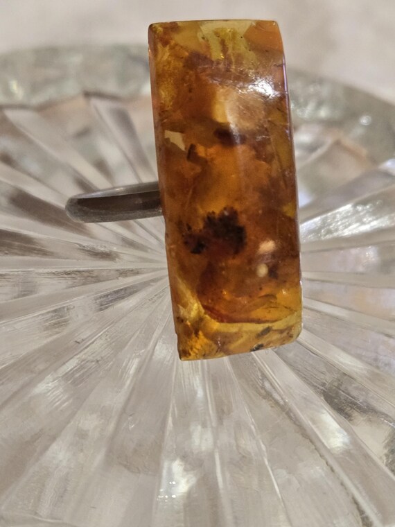 Honey Amber with INCLUSIONS Silver Ring (Size US 6.5) - Gem