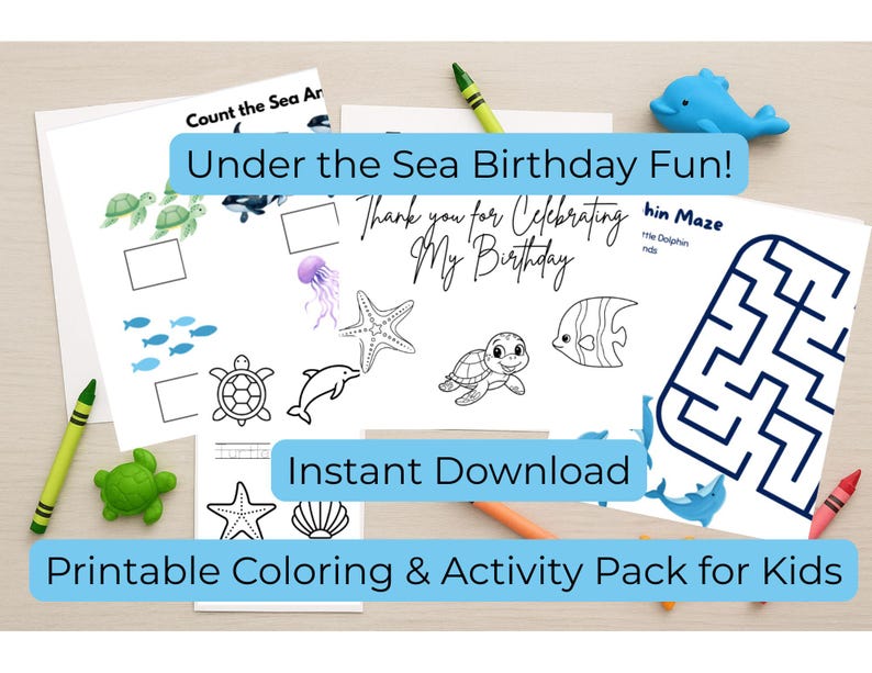 Under the Sea Birthday Coloring Pages | Kids Ocean Party Activity ...
