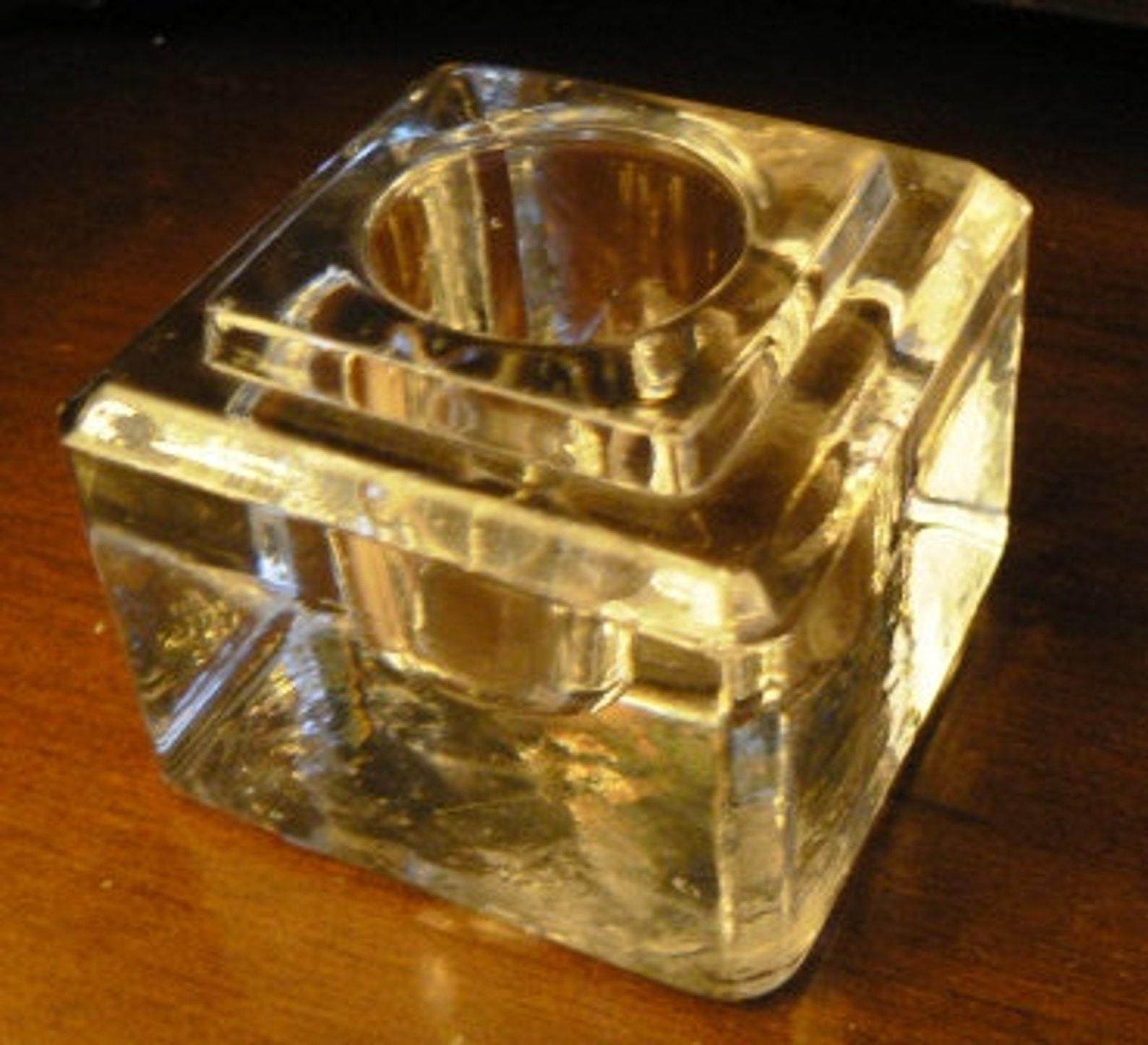 Vintage Office ... Large Clear Glass INKWELL DESK Ink JAR Pot Stand Ink ...