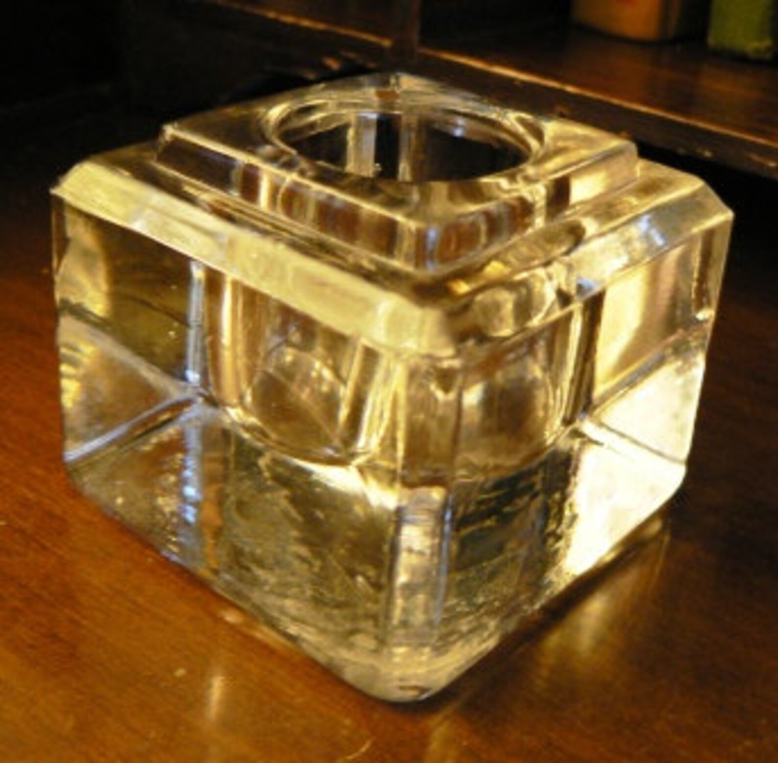 Vintage Office ... Large Clear Glass INKWELL DESK Ink JAR Pot Stand Ink ...