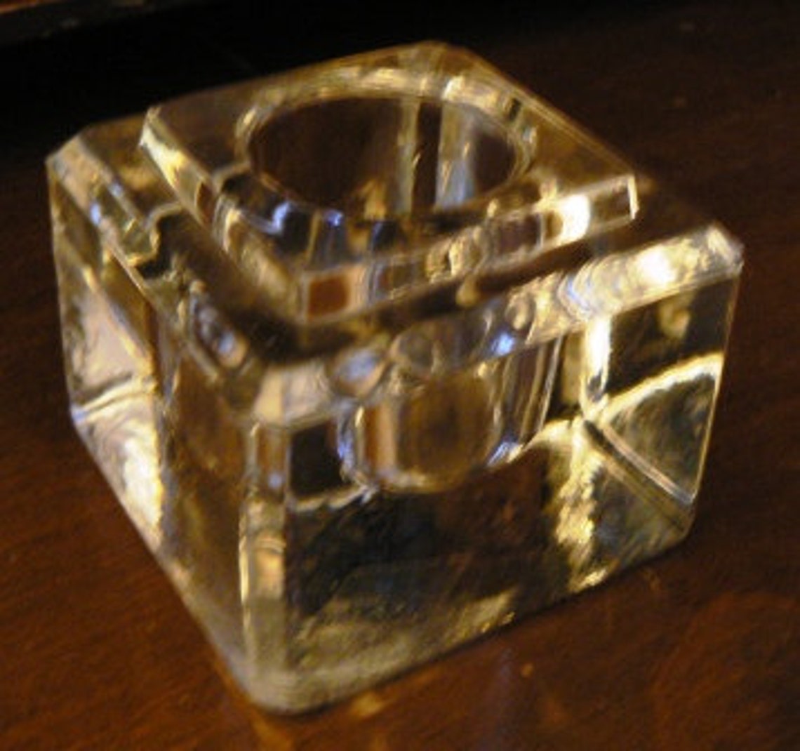 Vintage Office ... Large Clear Glass INKWELL DESK Ink JAR Pot Stand Ink ...