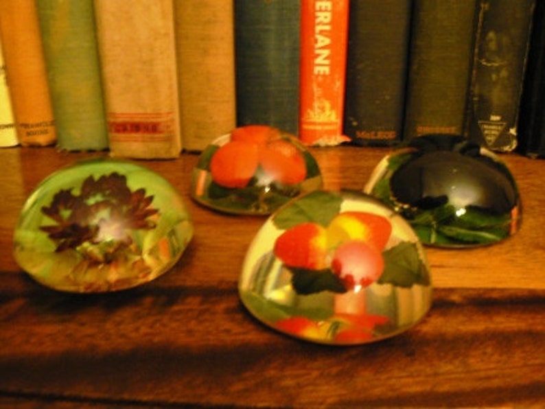 Vintage Office ... PAPERWEIGHT FLORAL FRUIT Set of 4 Resin Paper Weight ...