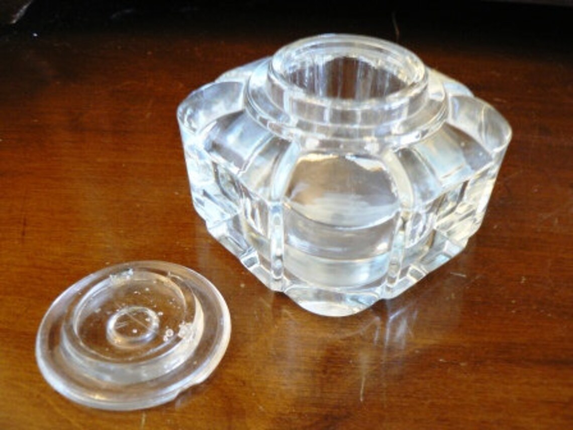 Vintage Office ... DECO Style Vintage Clear Glass INKWELL DESK Ink Jar ...