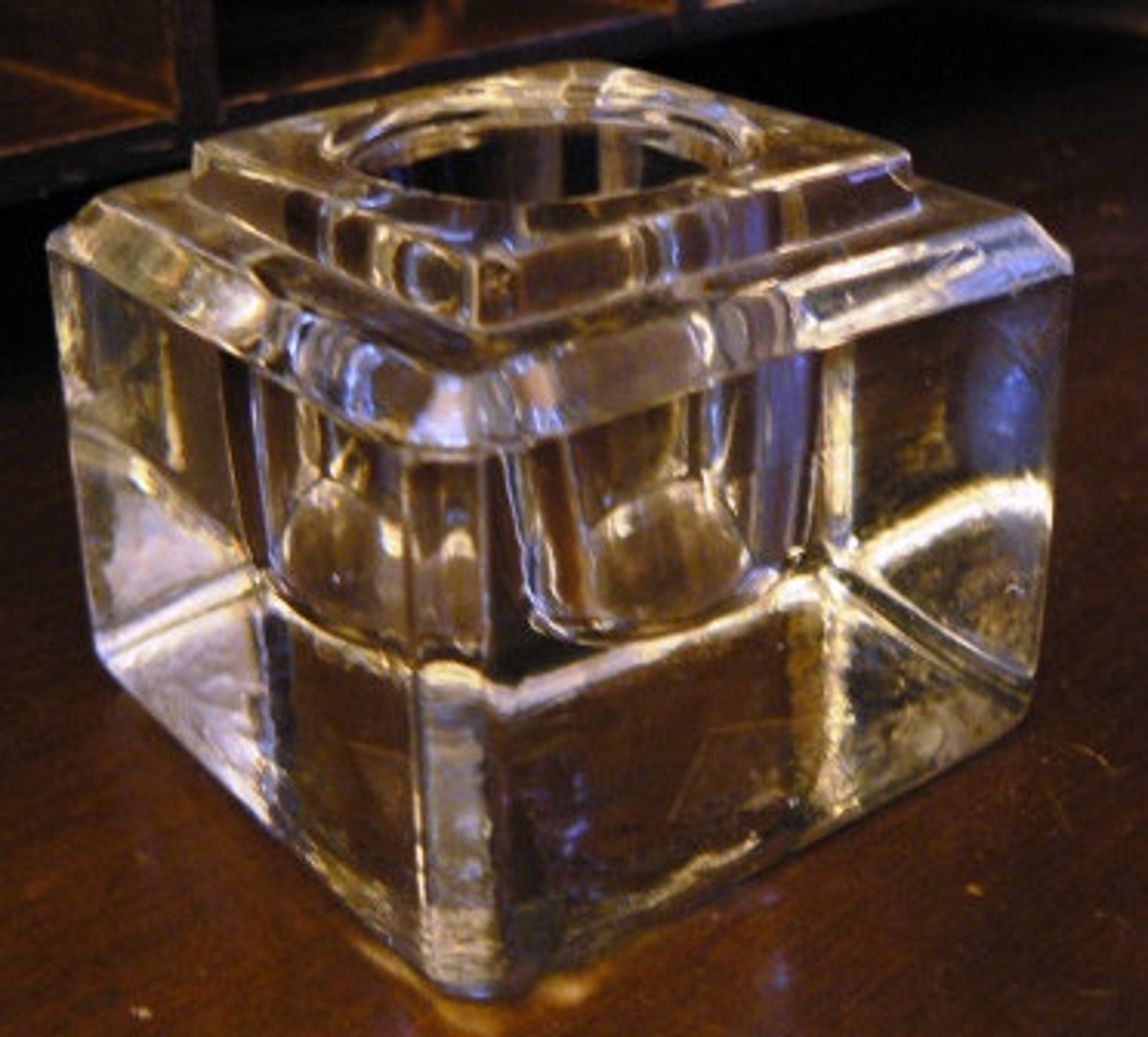 Vintage Office ... Large Clear Glass INKWELL DESK Ink JAR Pot Stand Ink ...