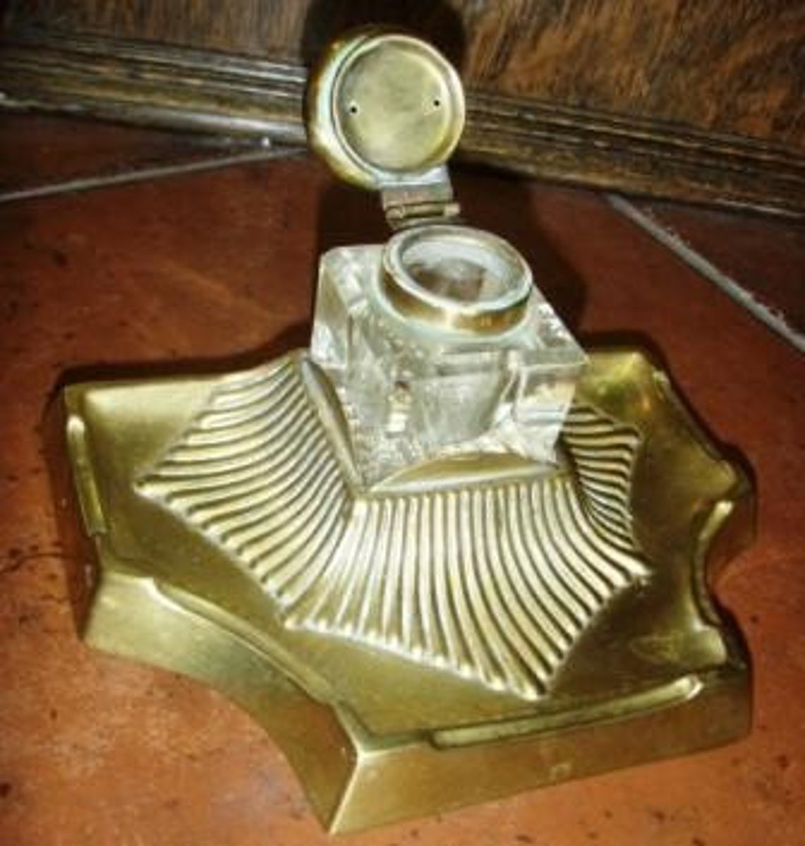 Vintage Inkwell ... DECO Style BRASS Antique INKWELL and Bottle ... Ink ...