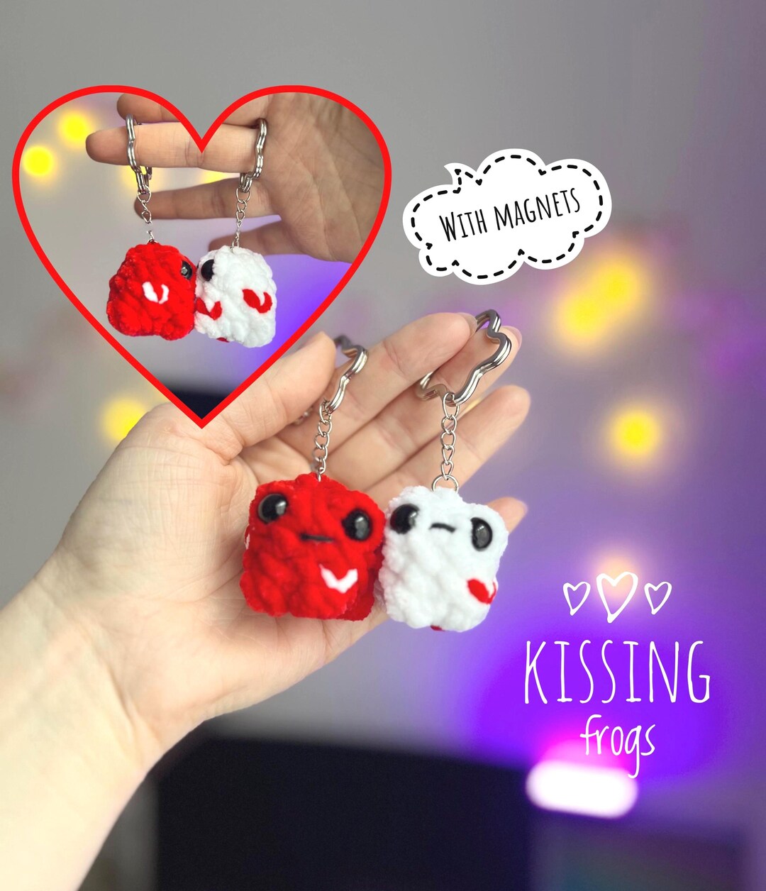 Kissing Frogs Keychains | Crochet Frog Couple Amigurumi | Handmade Love ...