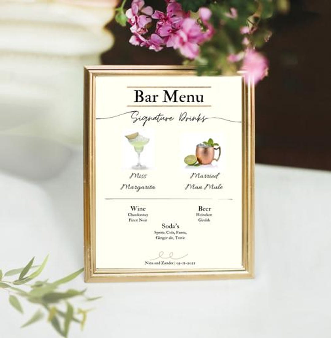 Editable Bar Menu Template Ideal for Weddings, Birthdays, Anniversaries ...