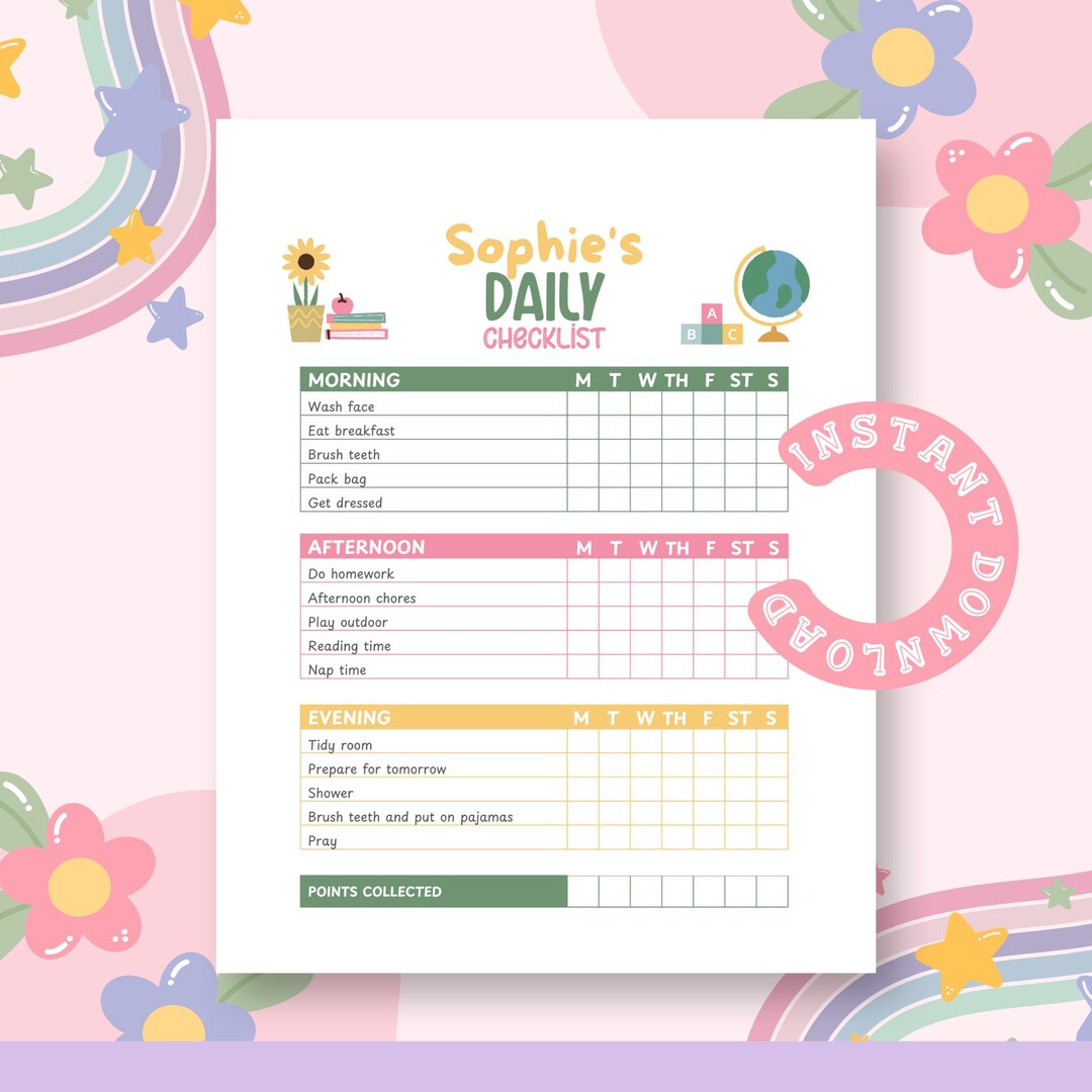 Printable Daily Checklist, Kids Routine Planner, Customizable Schedule ...