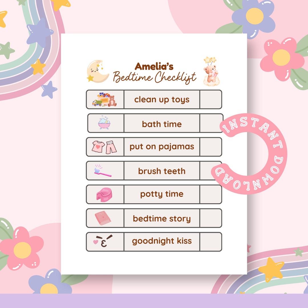 Bedtime Checklist for Toddlers, Printable Bedtime Routine Planner, Kids ...