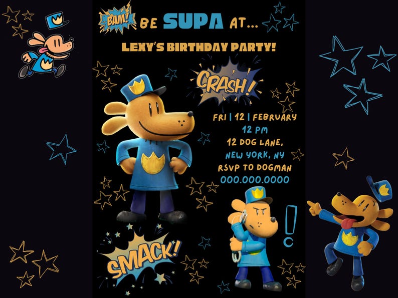 Dog Man Birthday Kids' Invite Template | Accessible, Customizable Canva ...