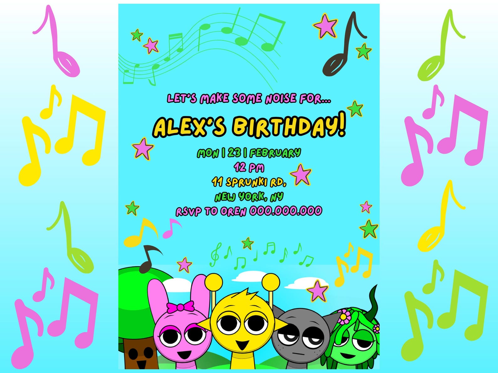 Sprunki Birthday Invitation Digital Template | Canva Link, Immediate ...