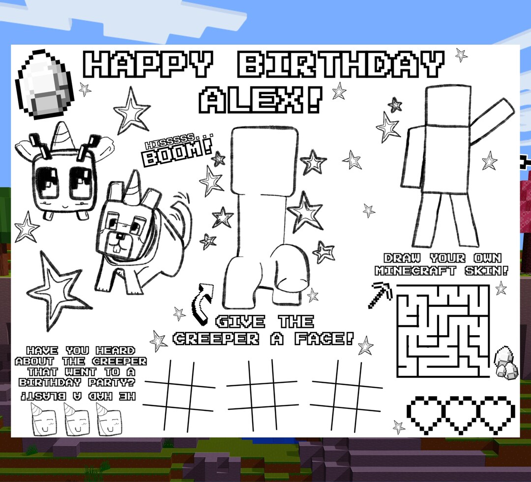 Minecraft Birthday Movie Activity Sheet, Placemat, Coloring Page ...
