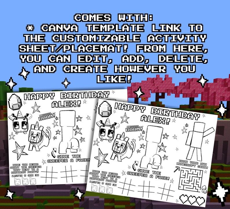 Minecraft Birthday Movie Activity Sheet, Placemat, Coloring Page ...