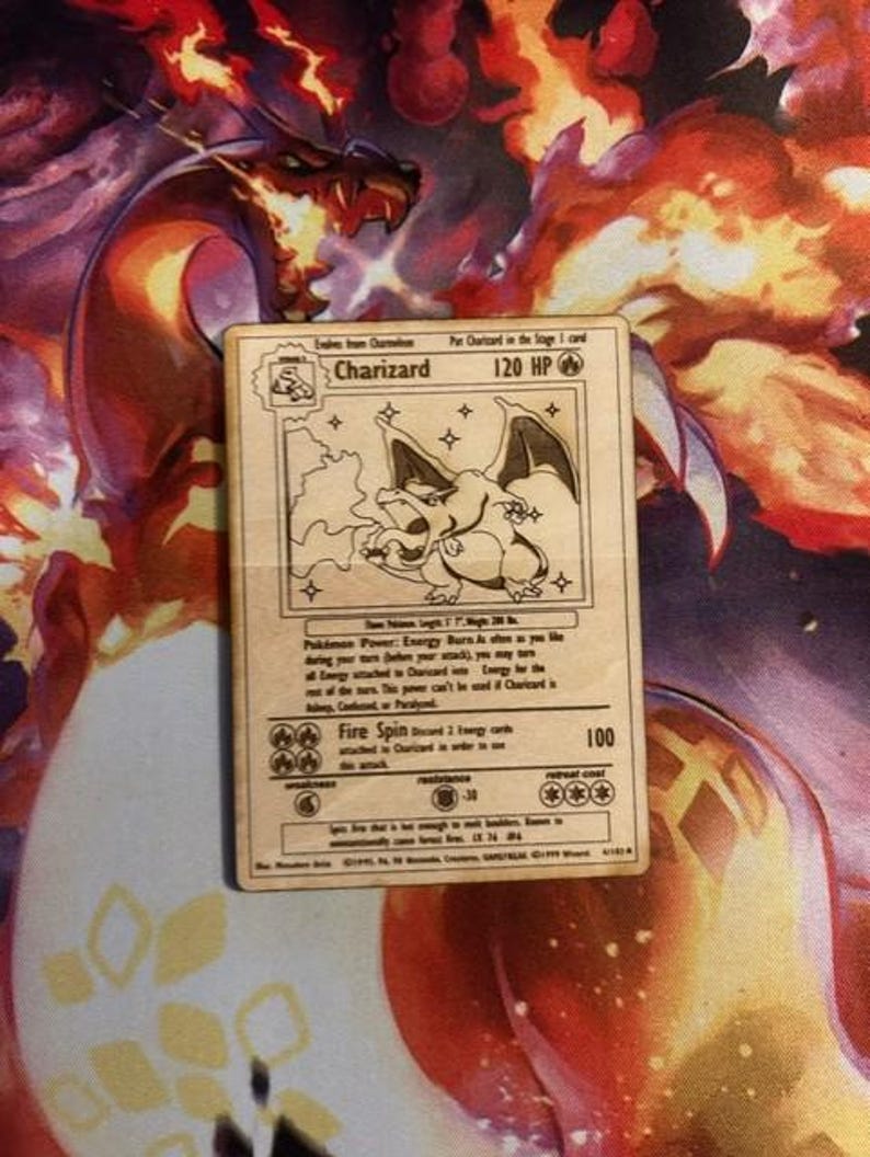 Charizard Wooden Pokemon Card Base Set Pokemon Gift Laser Engraved - Etsy