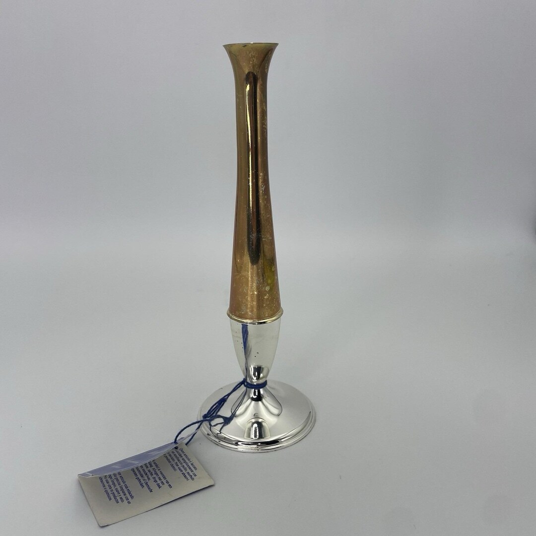 Vintage Silverplate Single Stem 7.25" Bud Vase Two Tone Silver Gold MCM ...