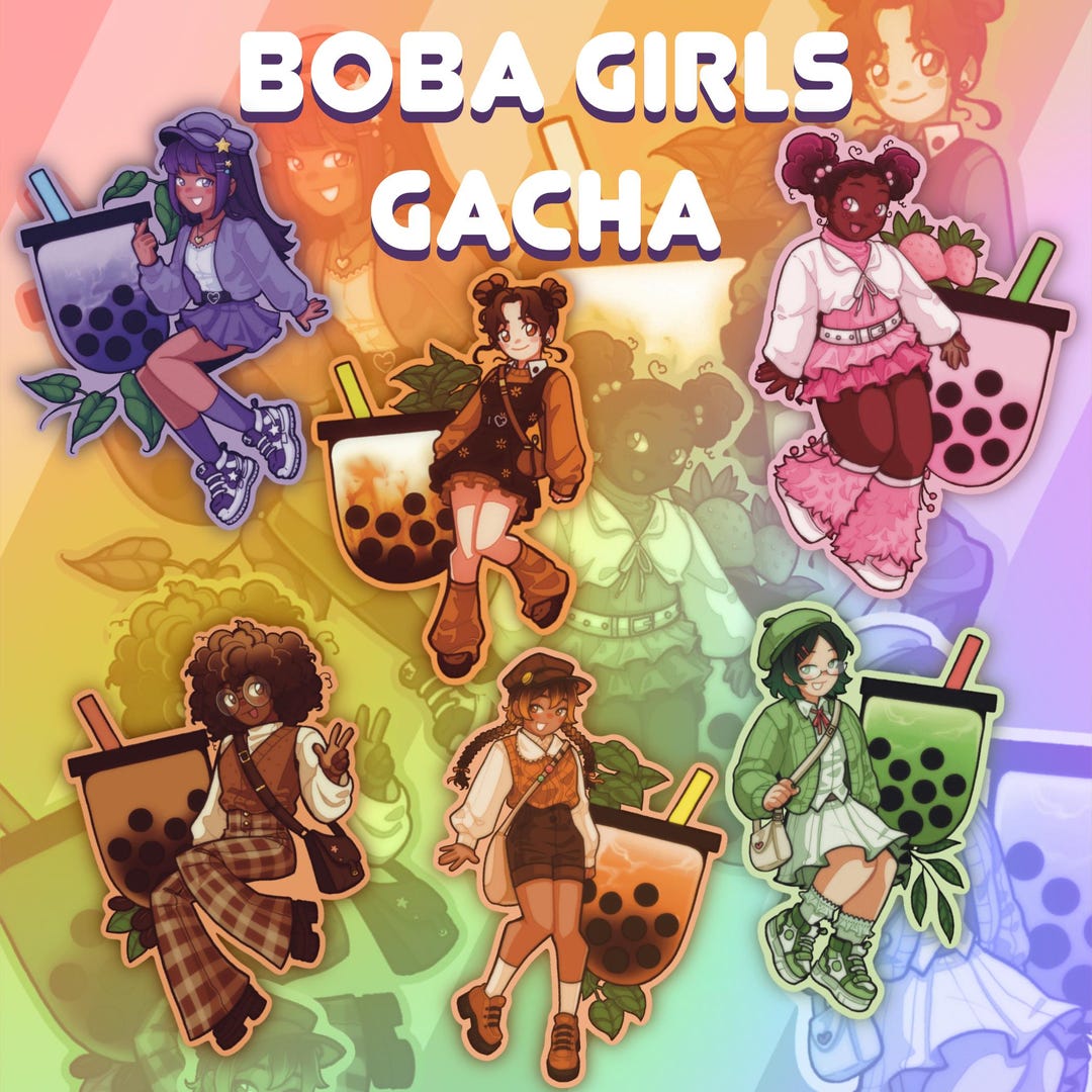 Boba Girls Gacha | Original Stickers | Rainbow Holographic Laminate - Etsy