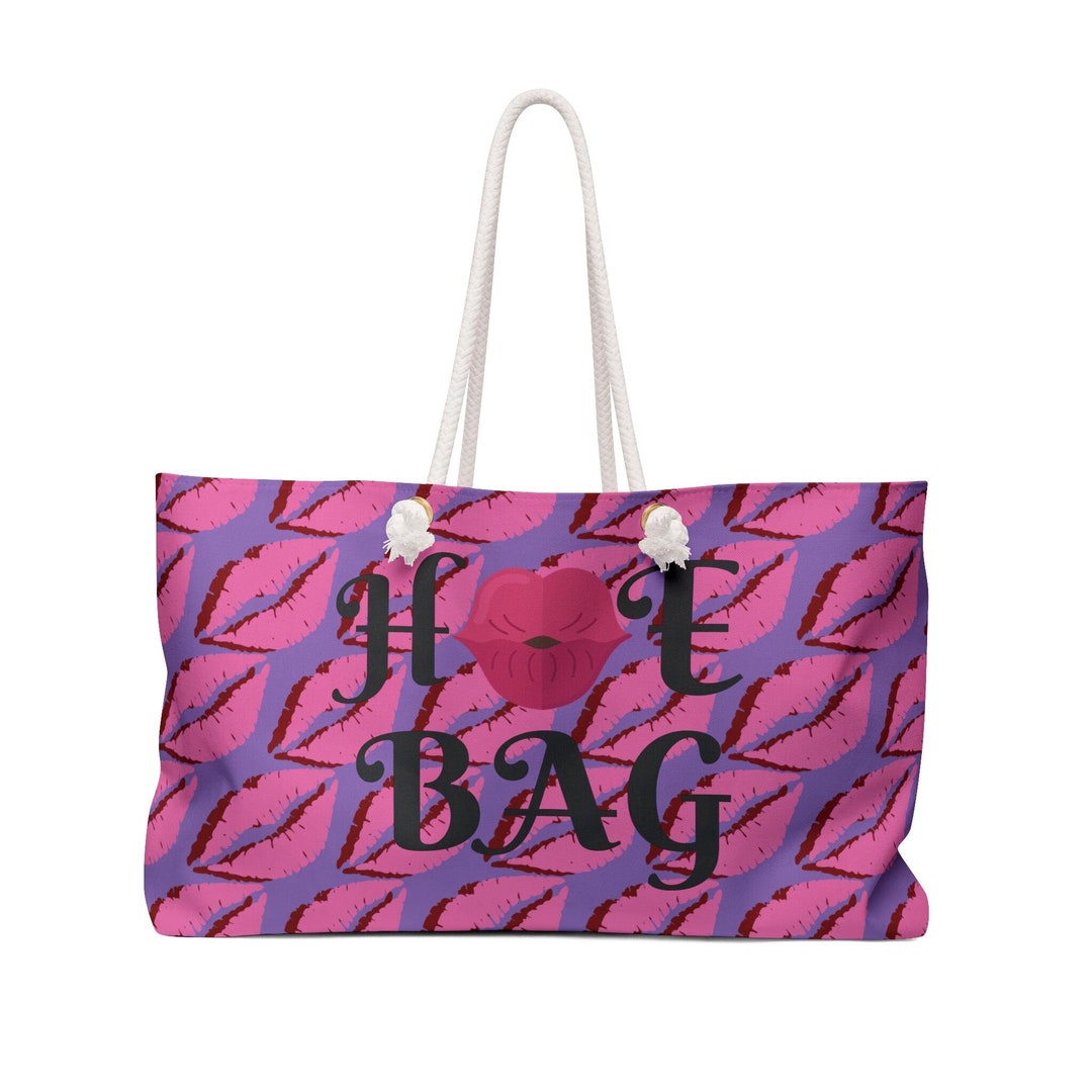 A "hoe Bag" With Lip Design Oversized Weekender Tote Bag, Overnight Bag ...