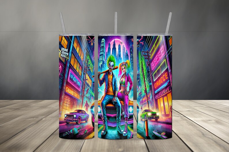Joker & Harlequin Gta Theme Spooky Season, 20oz Tumbler Wrap, Couple ...