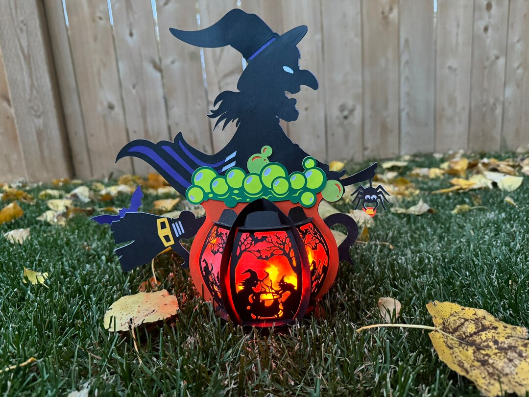 Witch Lantern Cauldron Witch Svg, Halloween Paper Cut Light Box, Cricut Files, 3D Halloween ...